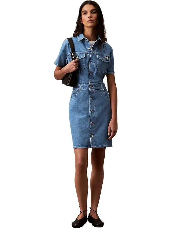 Calvin Klein Denim Trucker Shirt Dress - Riptide