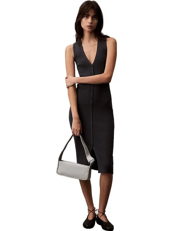 Calvin Klein Cotton Ribbed V-neck Dress - Ebony