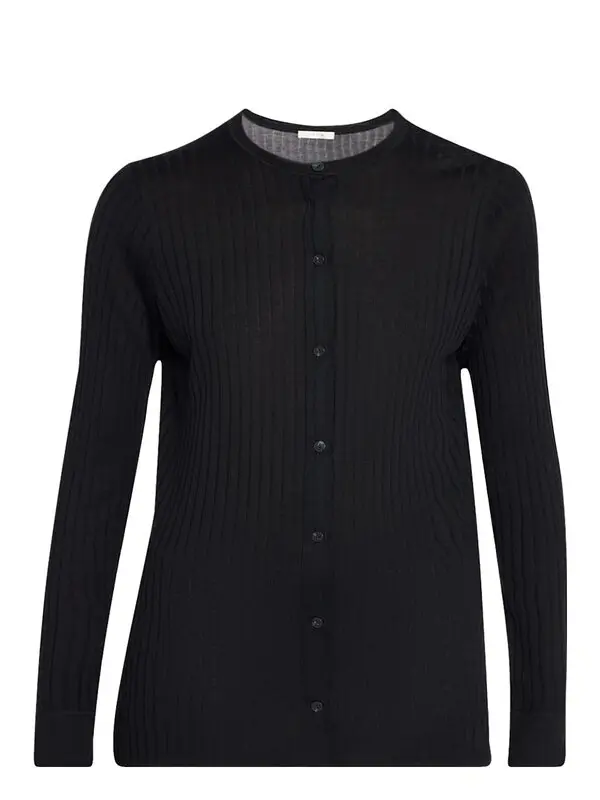 THE ROW Kanya Wide Rib Crewneck Cardigan - Black