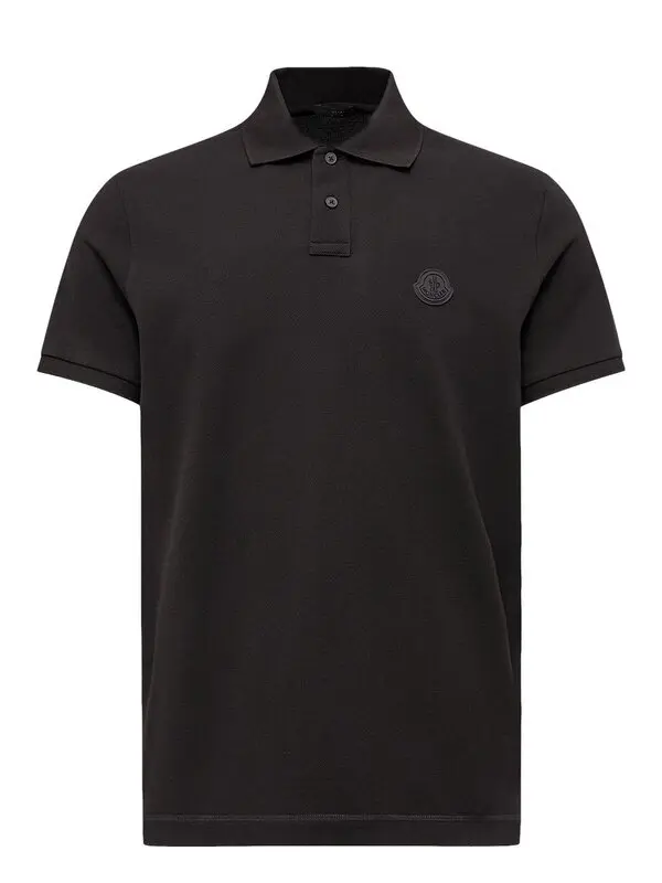 Moncler Logo Patch Cotton Piquet Polo Shirt - Black