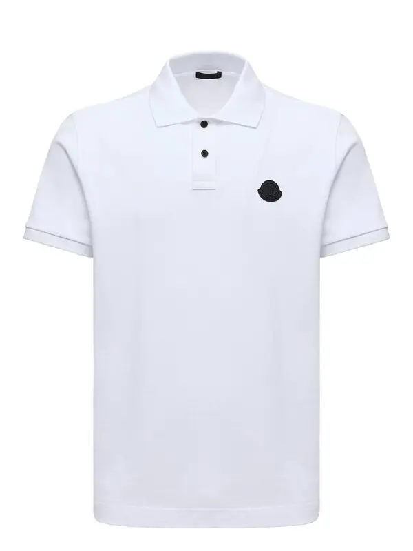 Moncler Logo Patch Cotton Piquet Polo Shirt - White