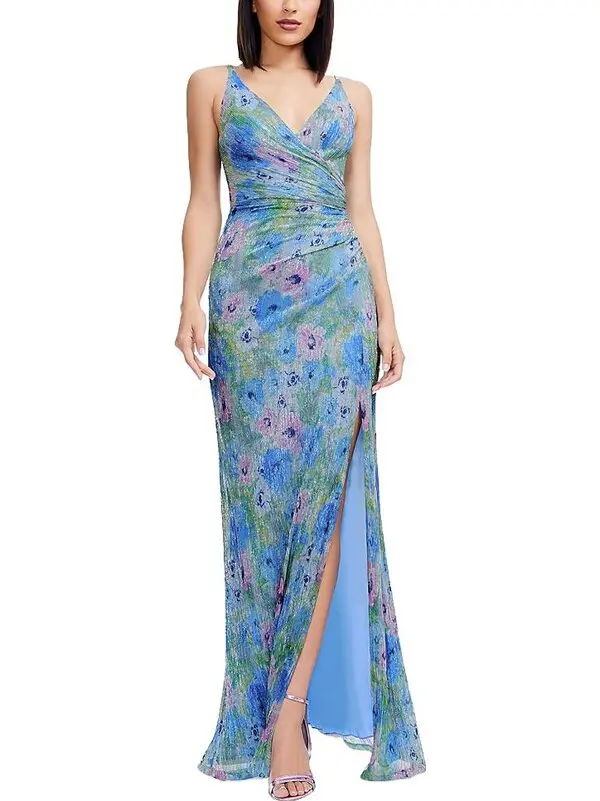 Dress The Population Jordan Side Ruched Gown - Sky Multi