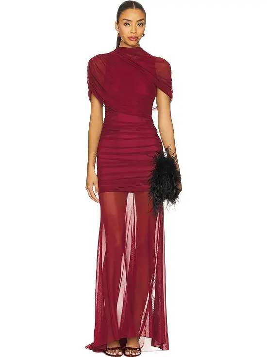 Amanda Uprichard X Evianna Mesh Gown - Burgundy