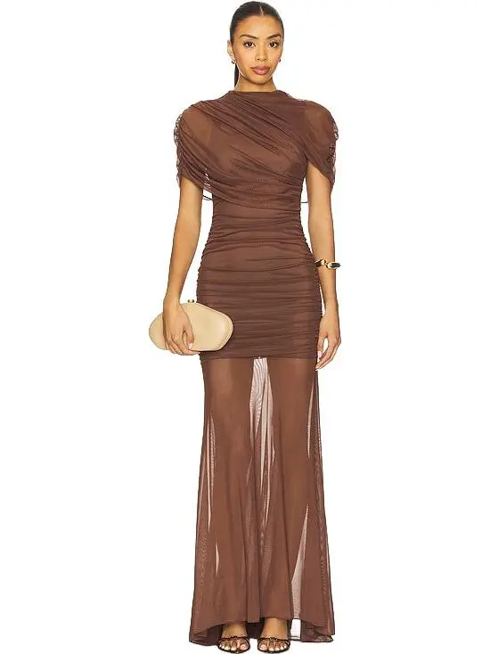 Amanda Uprichard Evianna Mesh Gown - Chocolate Brown