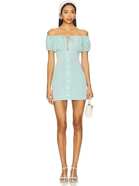 Matthew Bruch Bubble Tie Mini Dress - Seafoam Viscose Linen