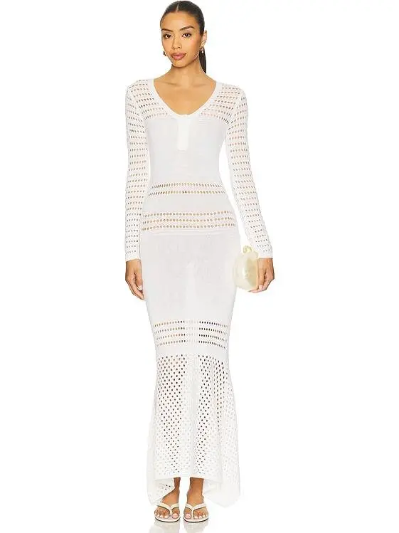 Matthew Bruch Striped Mesh Handkerchief Midi Dress - White Knit