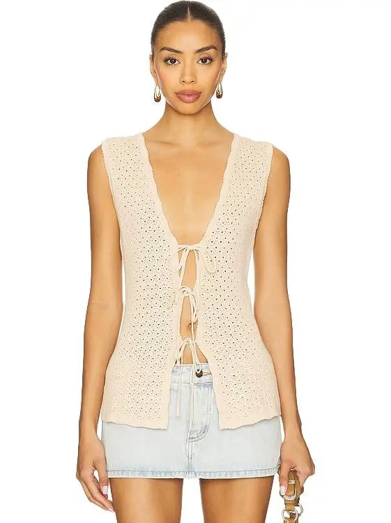 LOVERS AND FRIENDS Lizzy Tie Front Vest - Beige
