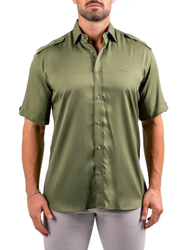 MACEOO Munich Resistance0173 Short Sleeve Button-up Shirt - Green