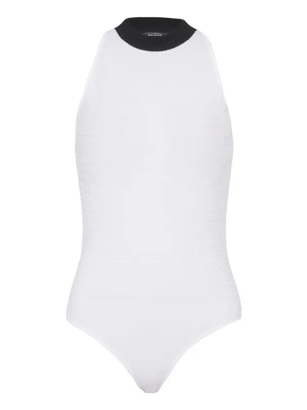 Balmain Monogrammed Knit Bodysuit - White