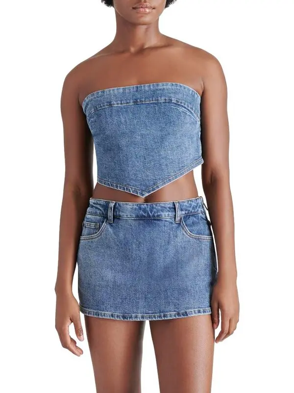 Steve Madden Suri Strapless Denim Crop Top - Blue Denim