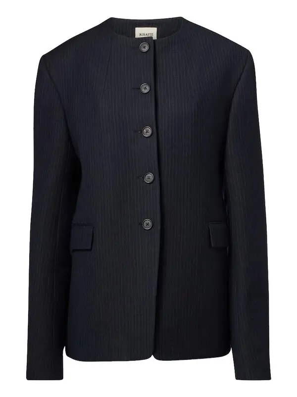 Khaite Jameson Pinstripe Wool-blend Jacket - Blue