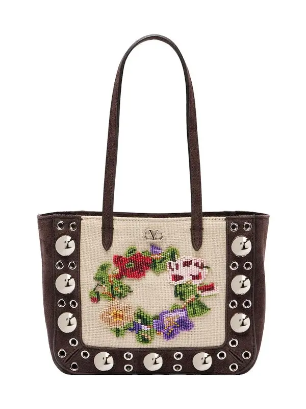 Valentino Garavani Nellcôte Mini Embellished Tote - Brown