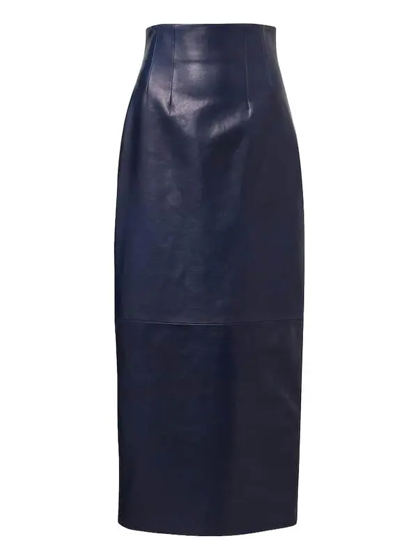 Khaite Loxley Leather Pencil Skirt - Blue