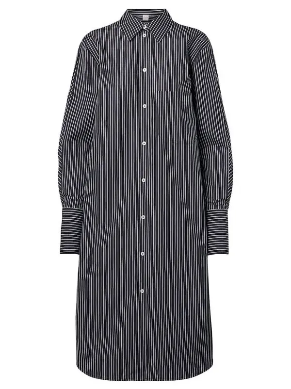 TOTÊME Striped Cotton Poplin Shirt Dress - Black