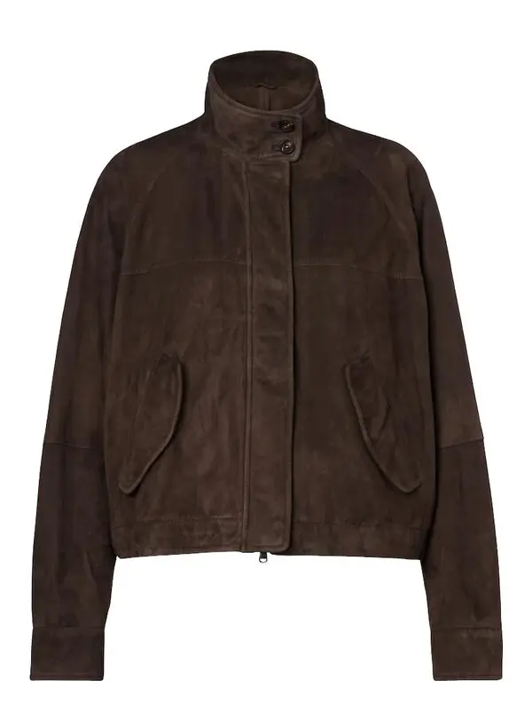 Brunello Cucinelli Suede Bomber Jacket - Brown