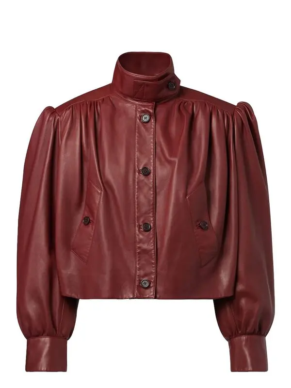Chloé Cropped Leather Jacket - Burgundy