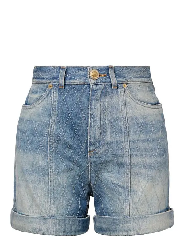 Balmain Patterned Denim Shorts - Blue