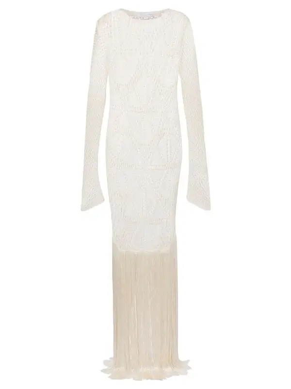 Stella McCartney Fringed Crochet Maxi Dress - White
