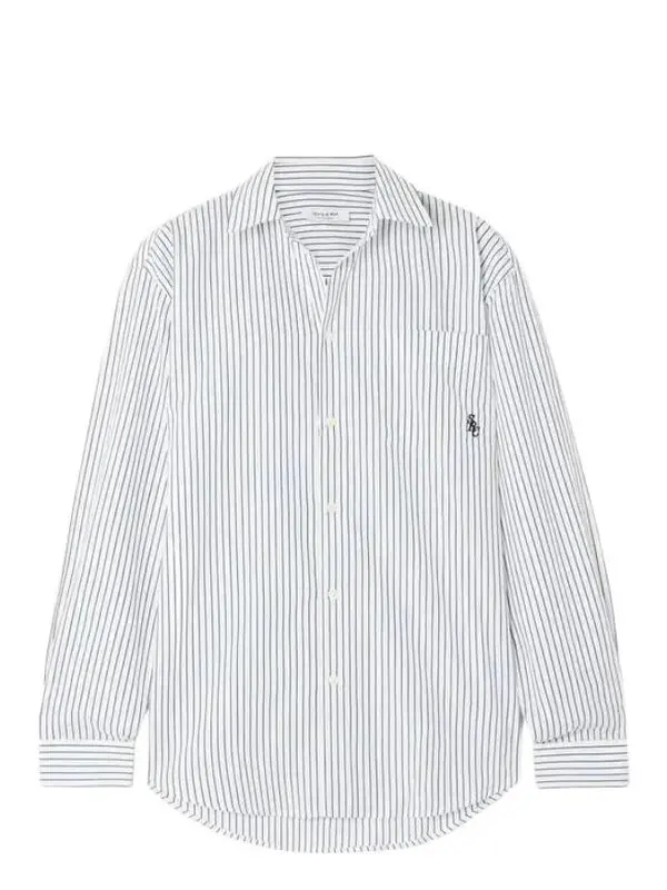 SPORTY & RICH - SRC Embroidered Striped Cotton-Poplin Shirt