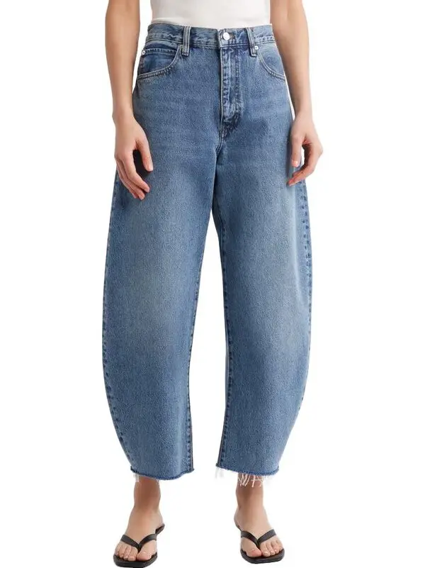 FRAME The Bubble Raw Hem Crop Barrel Leg Jeans - Knock Out Raw Fray