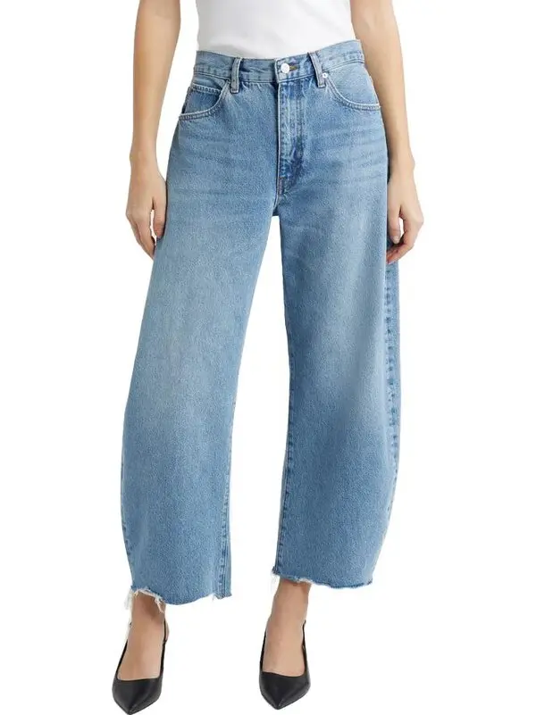 FRAME The Bubble Raw Hem Crop Barrel Leg Jeans - Rapture Raw Fray