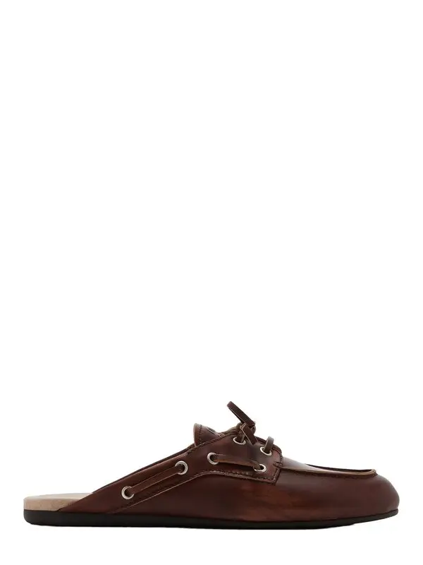 Miu Miu Leather Boat Shoe Mules - Brown
