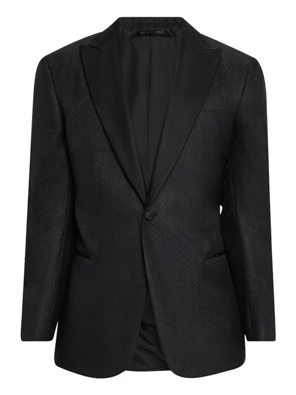 Giorgio Armani Honeycomb Satin Peak Lapel Dinner Jacket - Black