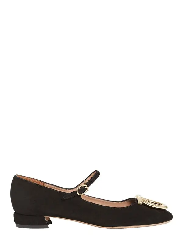 FERRAGAMO Marry Suede Gancini Ballerina Flats - Nero
