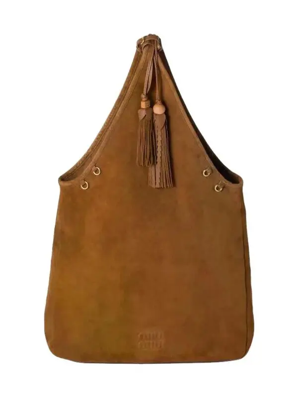 Miu Miu Tassel-detail Suede Tote Bag - Brown