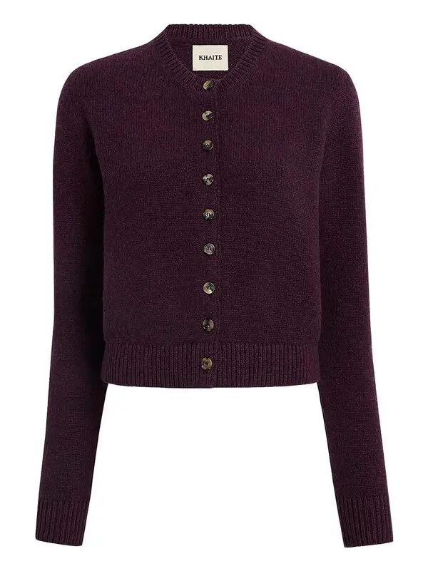 Khaite Everheart Cashmere Crewneck Cardigan - Plum