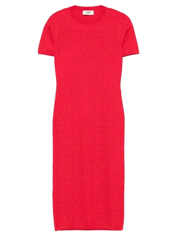 Fendi Ff Cotton And Viscose Fitted Midi Dress - Red