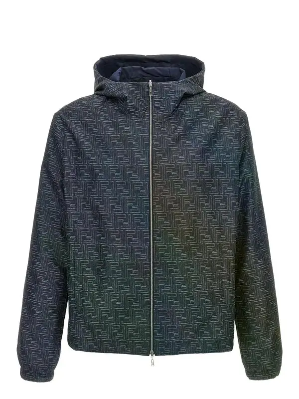 Fendi Patterned Hooded Jacket - Blue