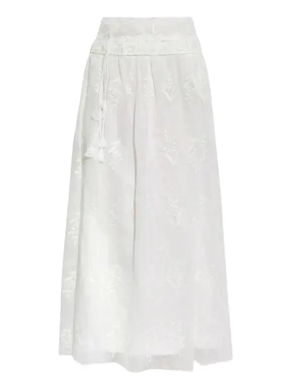 Munthe Embroidered Midi Skirt - White