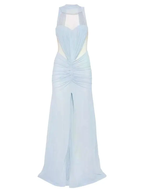 David Koma Ruched Halterneck Gown - Blue
