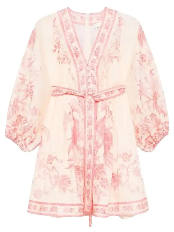Zimmermann Lucky Linen Mini Dress - Crmpnkflo - Creampink Floral