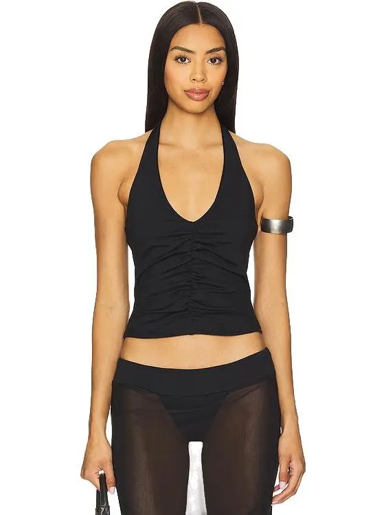 Susana Monaco Center Gathered Tie Halter Top - Black