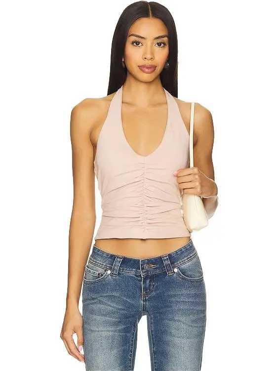 Susana Monaco Center Gathered Tie Halter Top - Chamoisee