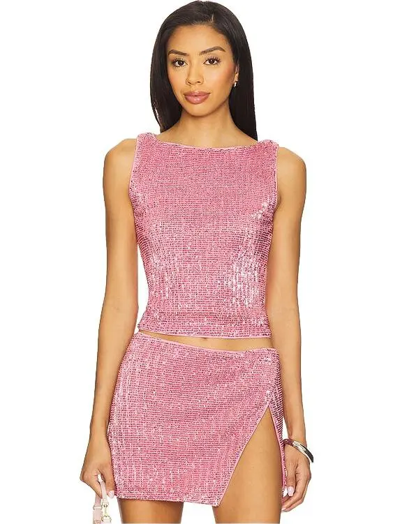 LOVERS AND FRIENDS Selma Cropped Top - Light Pink Sequin