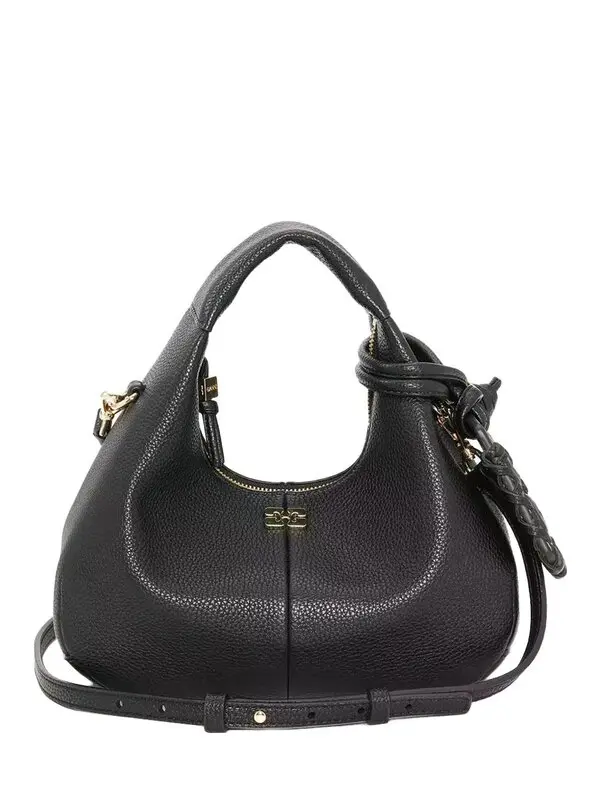 GANNI Mini Textured Leather Tote Bag - Black