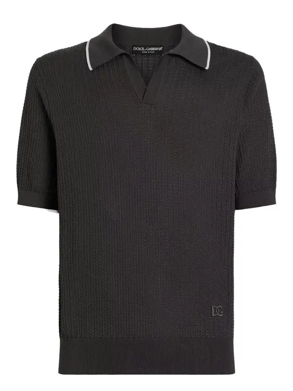 Dolce & Gabbana Textured-knit Polo Top - Grey