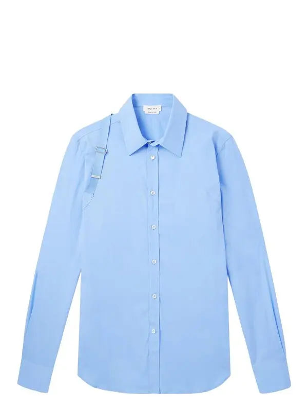 Alexander McQueen Slim-fit Harness-detailed Stretch-cotton Shirt Uk/us 15 - Blue