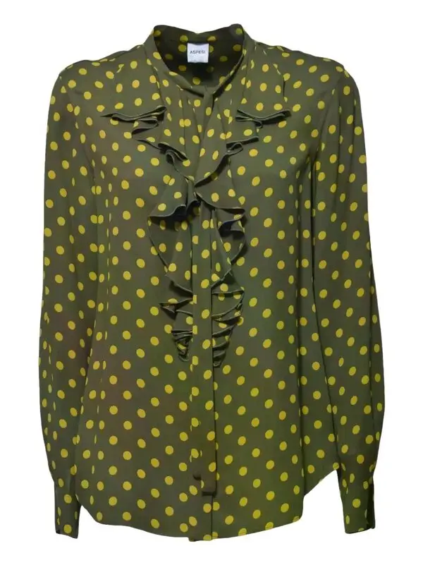 Aspesi Polka Dot-print Ruffled Blouse - Green