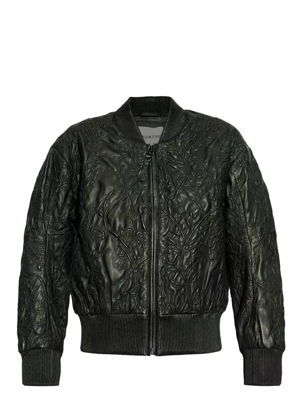 Munthe Embroidered Leather Bomber Jacket - Black