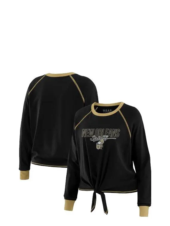 WEAR BY ERIN ANDREWS New Orleans Saints Tie-front Long Sleeve T-shirt - Black
