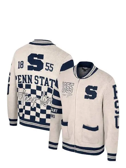 COLOSSEUM Penn State Nittany Lions Jacquard Full-zip Sweater - Cream