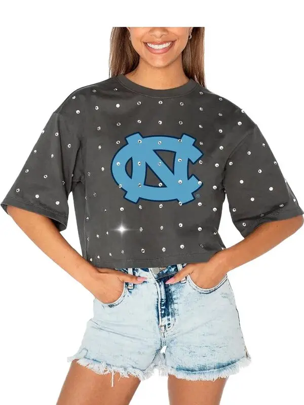 GAMEDAY COUTURE North Carolina Tar Heels Rhinestone Crop T-shirt - Gray