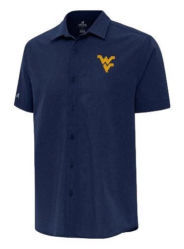 ANTIGUA West Virginia Mountaineers Activate Woven Short Sleeve Button-down Shirt - Navy