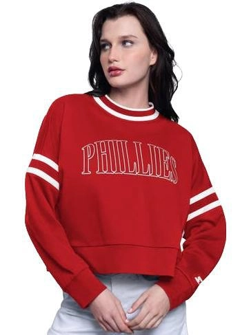 STARTER Philadelphia Phillies Power Play Cropped Pullover Sweatshirt - Red