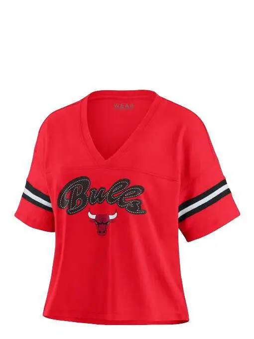 WEAR BY ERIN ANDREWS Chicago Bulls Color Block Boxy V-neck T-shirt - Red