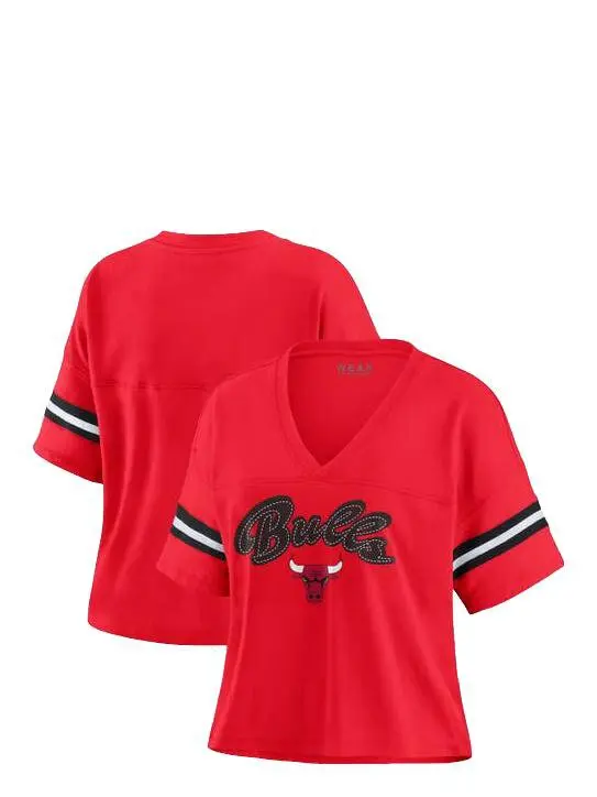 WEAR BY ERIN ANDREWS Chicago Bulls Color Block Boxy V-neck T-shirt - Red